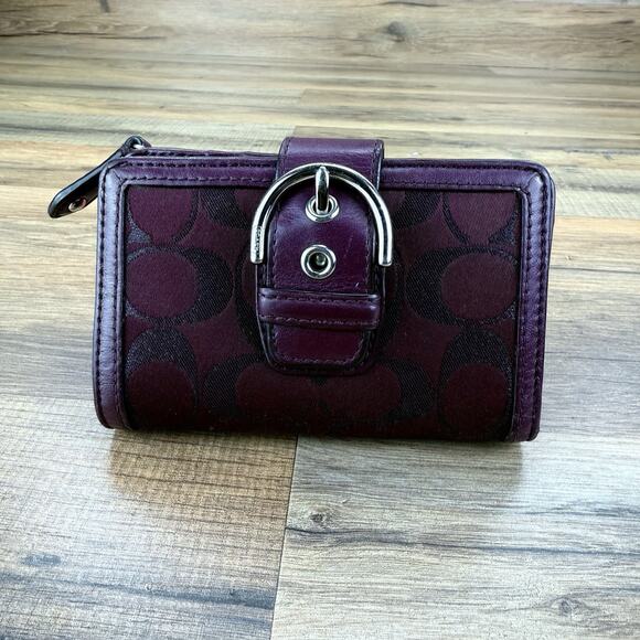 Coach | Bags | Coach Signature Burgundy Maroon Turn Lock Wallet 5 X 4 ...